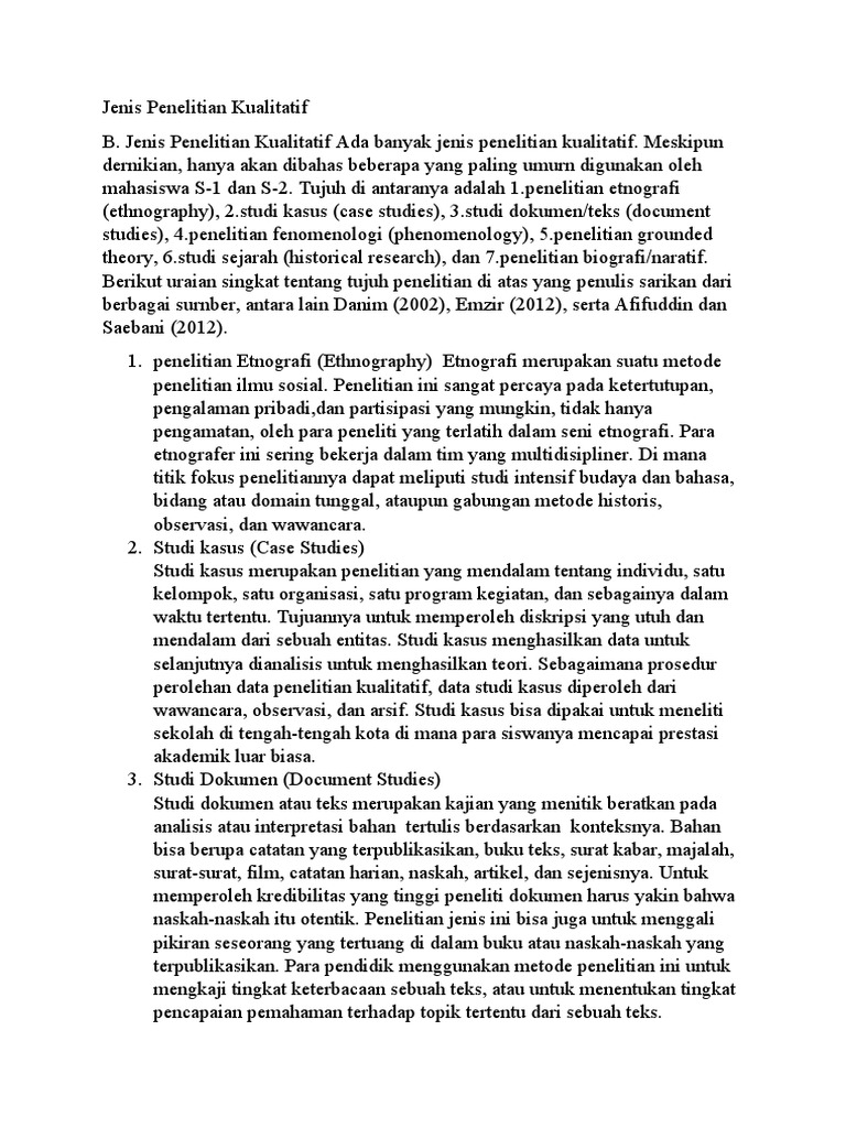 Jenis Penelitian Kualitatif | PDF