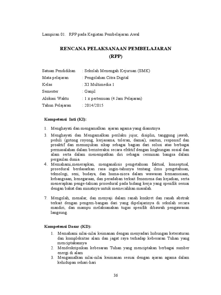 Lampiran 01-02 RPP Citra Digital Kelas XI Semester 1 | PDF