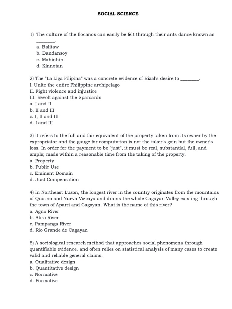 Philippine Social Science Quiz | PDF | Philippines