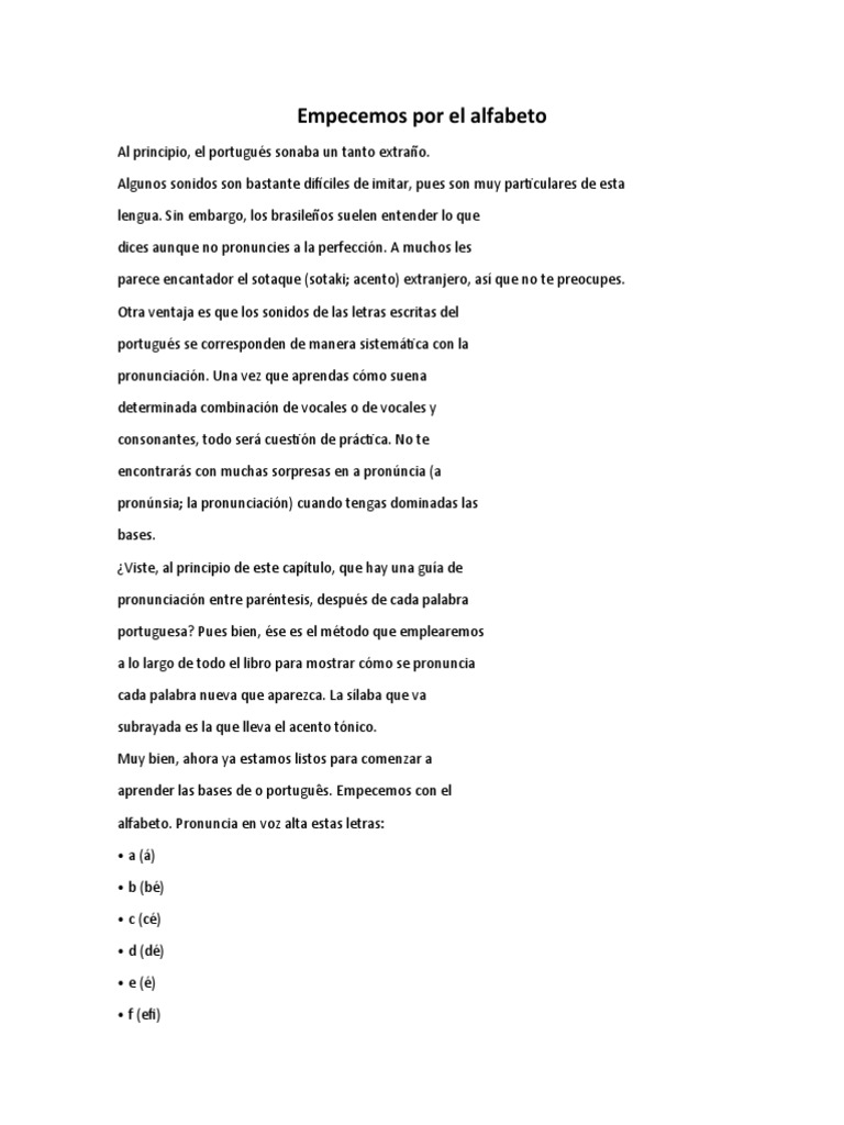 Empecemos Por El Alfabeto Portugués | PDF | Lengua española | Vocal