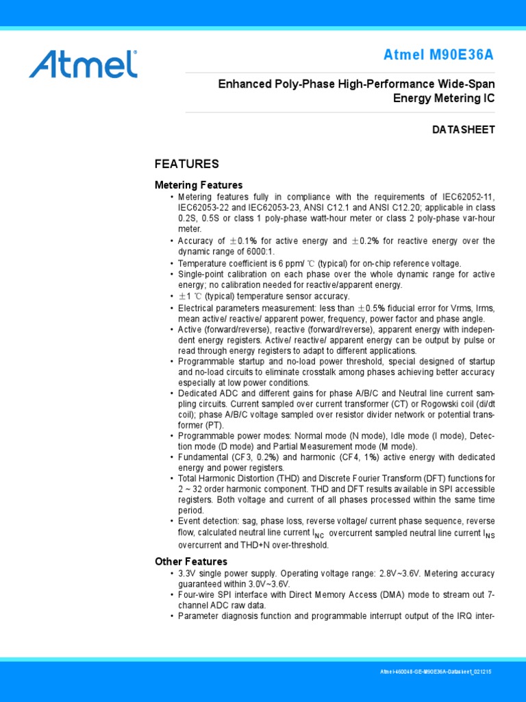 Application Note Atmel-46004-SE-M90E36A-Datasheet | PDF | Computing | Electronic Engineering