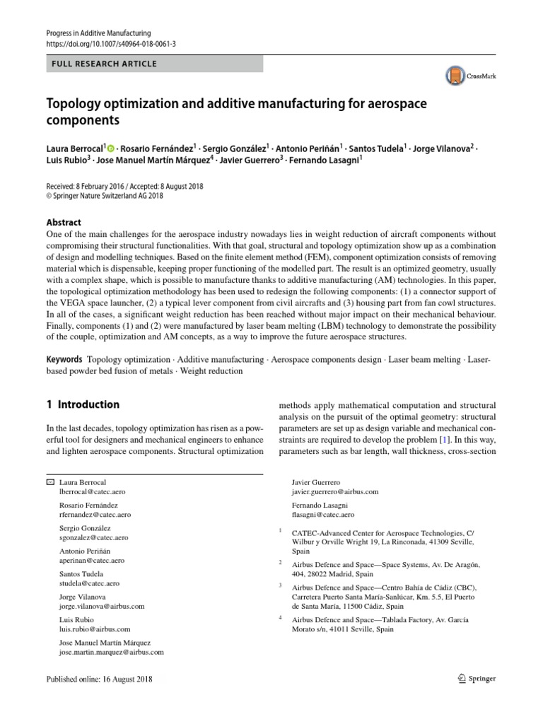 Topology Optimization And Additive Manufacturing For Aerospace Pdf Mathematical Optimization