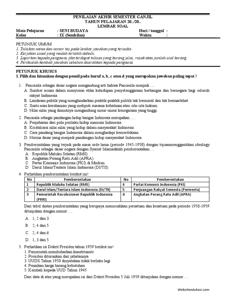 Soal PPKN Pas KLS 9 | PDF