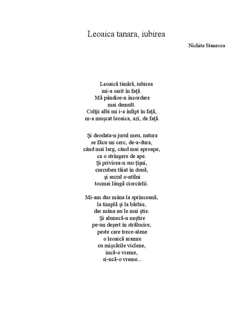 Leoaica Tanara, Iubirea - Nichita Stanescu | PDF
