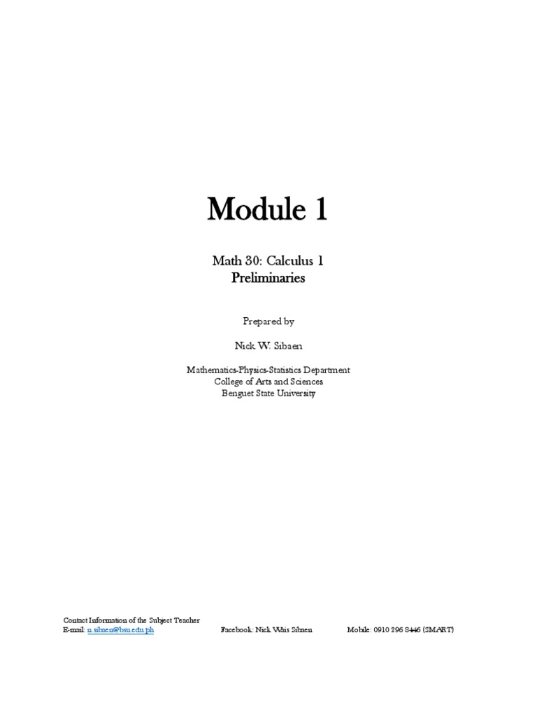 Module 1. Calculus 1. Preliminaries | PDF | Function (Mathematics ...
