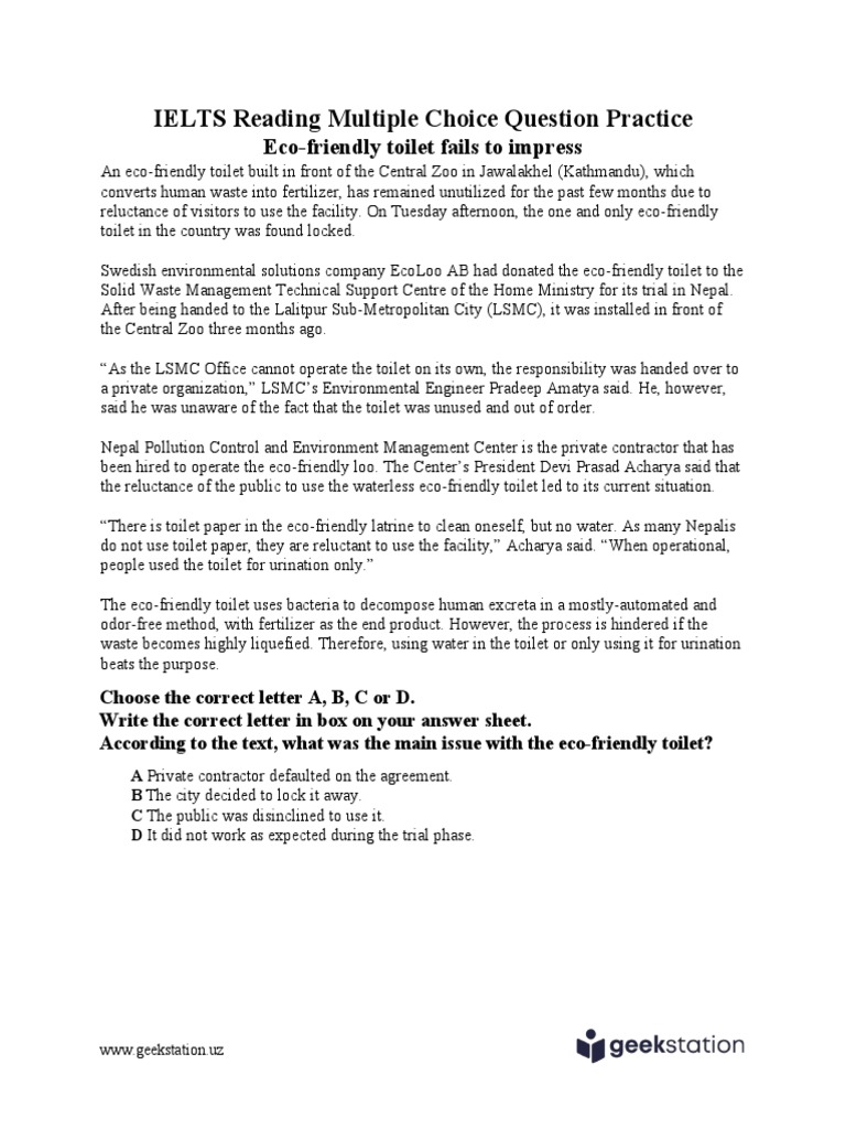 IELTS Reading Multiple Choice Question Practice | PDF