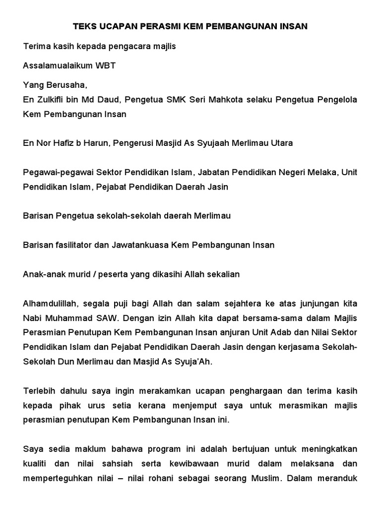 Perasmian Kem Pembangunan Insan | PDF | Kesehatan Holistik