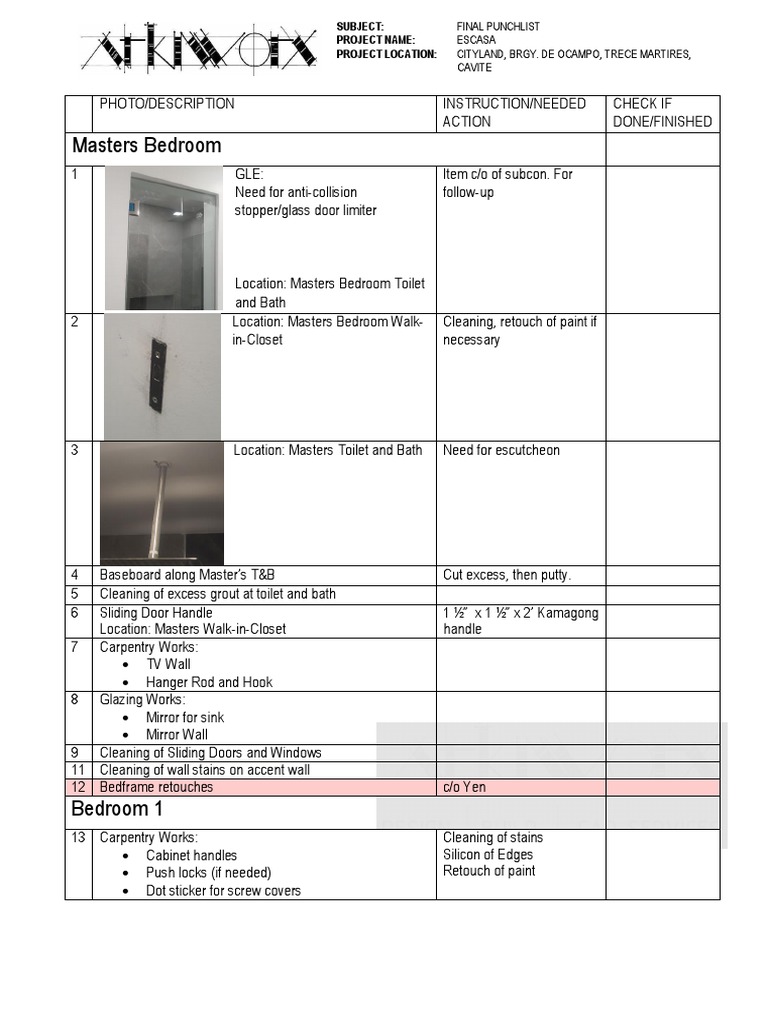 Punchlist Escasa | PDF | Building Materials | Building Engineering
