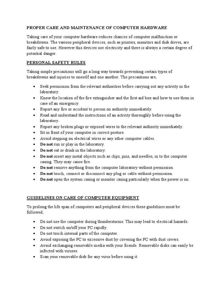 6-COMPUTER PROPER CARE AND MAINTENANCE (Recovered) | PDF | Computer ...
