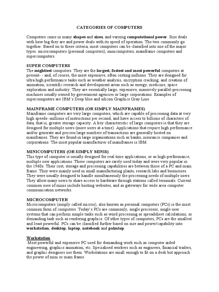 7-CATEGORIES OF COMPUTERS | PDF | Personal Computers | Laptop