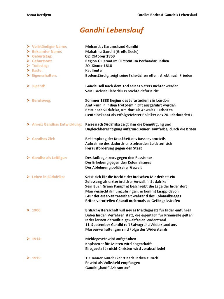 Gandhi Lebenslauf | PDF