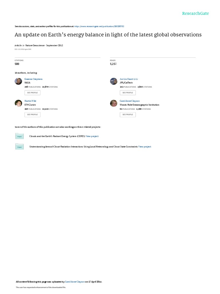 An Update On Earths Energy Balance in Light of TH | PDF | Greenhouse ...