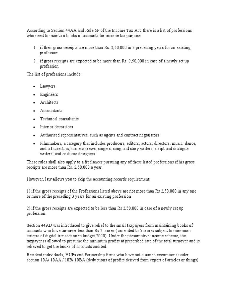 According To Section 44AA and Rule 6F of The Income Tax Act | PDF ...