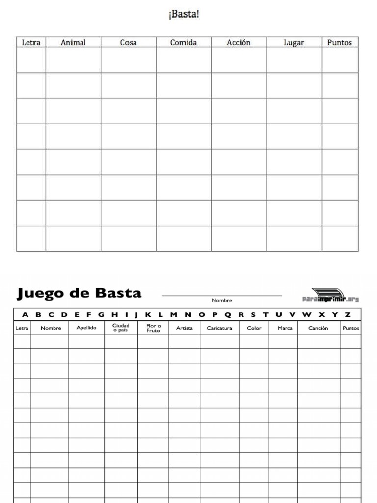Plantillas Juego Basta | PDF