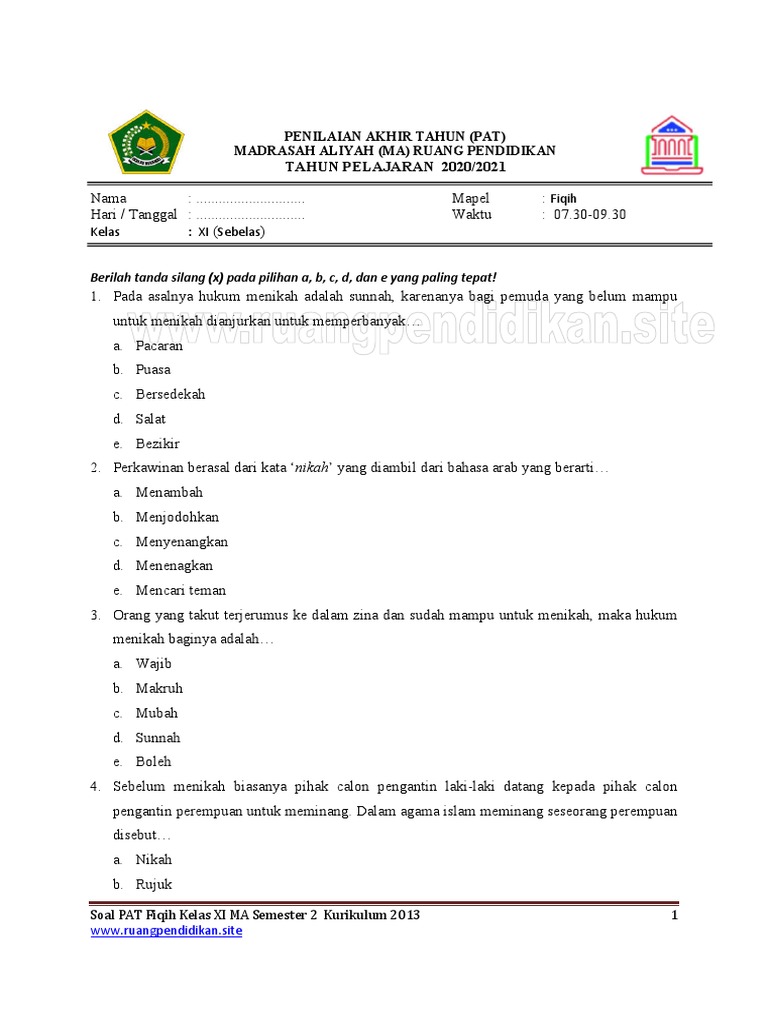 Soal Uas Fikih Kelas 11 | PDF