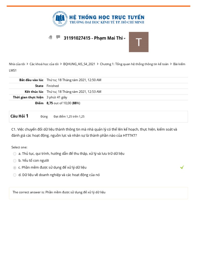 Bài kiểm LMS1 AIS - Attempt review | PDF