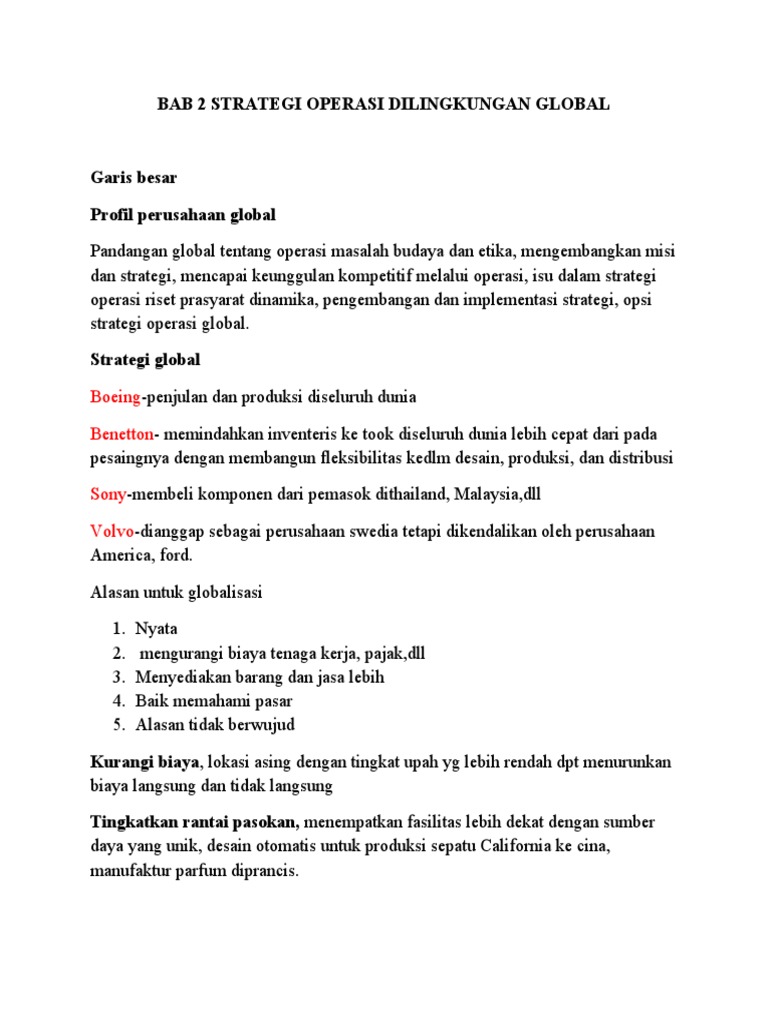Bab 2 Strategi Operasi Dilingkungan Global | PDF
