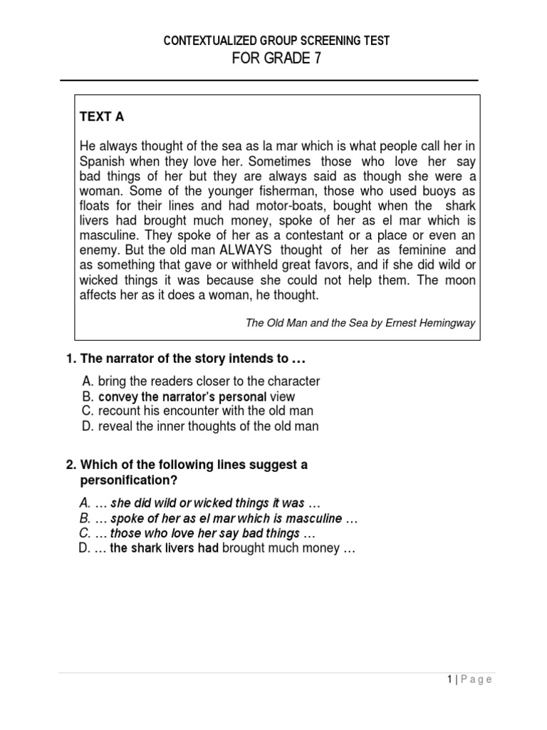 GST Questionnaire For Grade 7 | PDF | Poetry | Narration