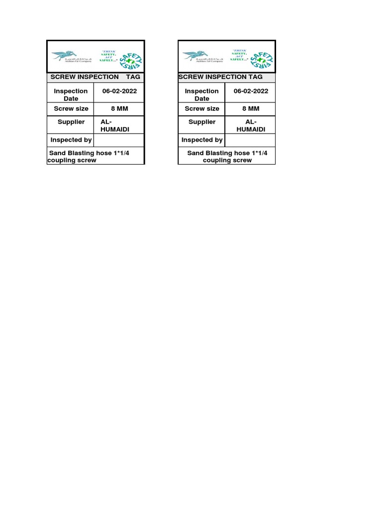 Screw Inspection Tag | PDF