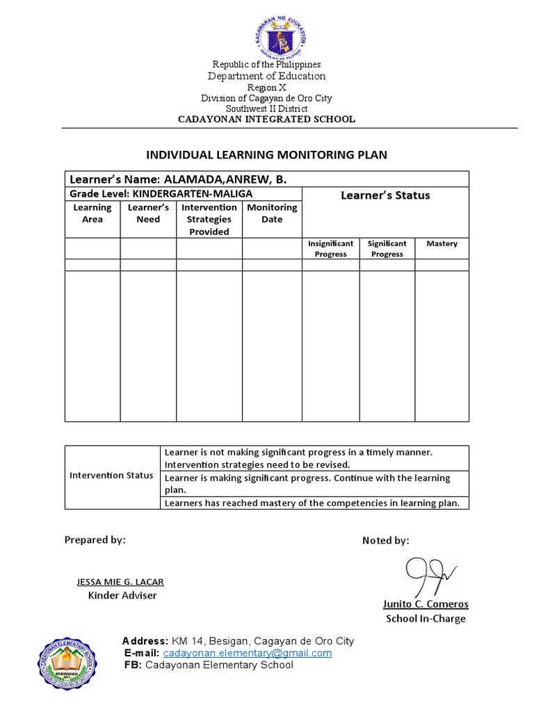 Individual Learning Monitoring Plan | Download Free PDF | Learning ...