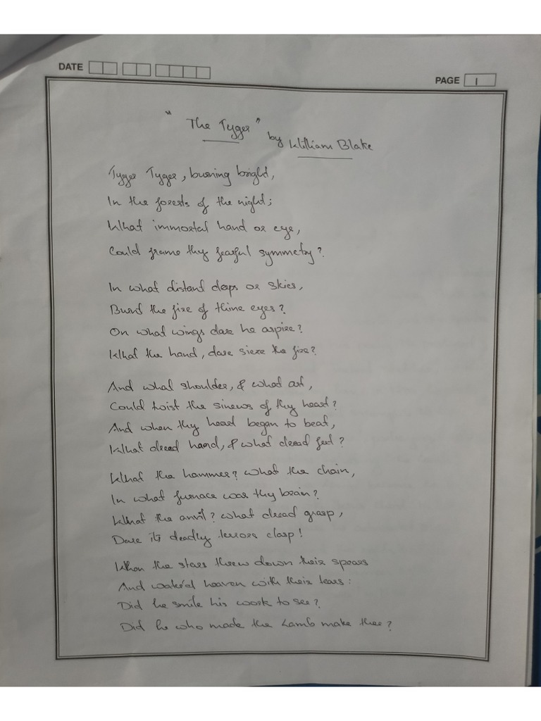 The Tyger William Blake | PDF