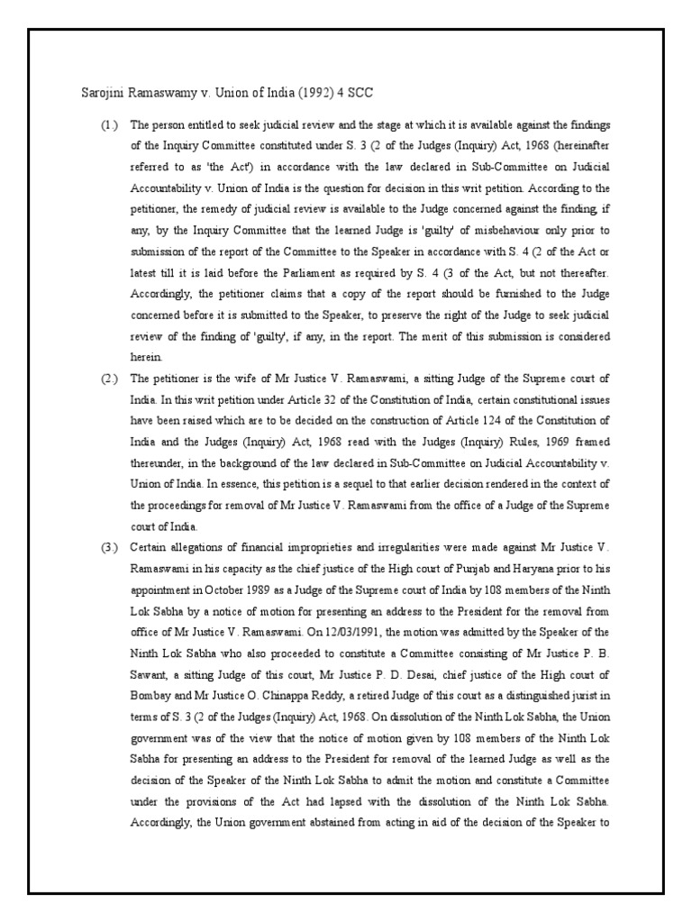 Sarojini Ramaswamy V UOI | PDF | Public Sphere | Courts