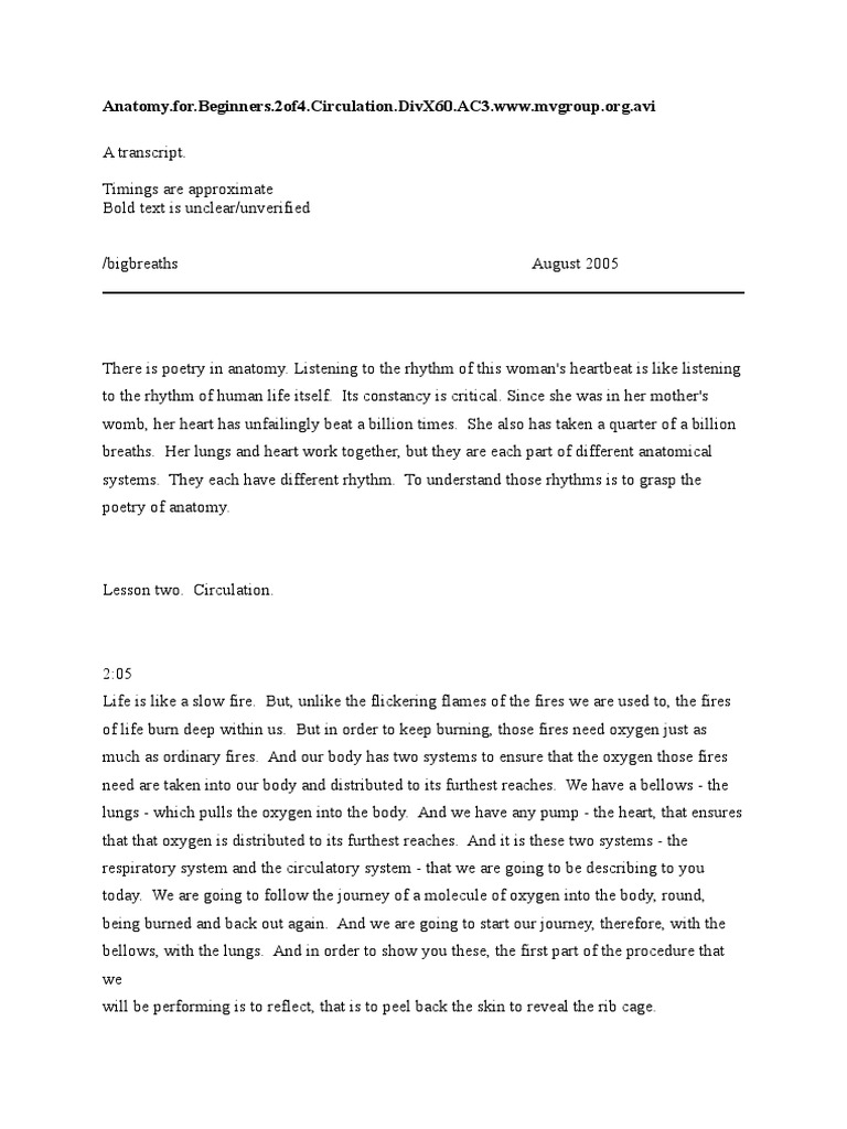 Anatomy For Beginners 2 - Circulation | PDF | Lung | Heart