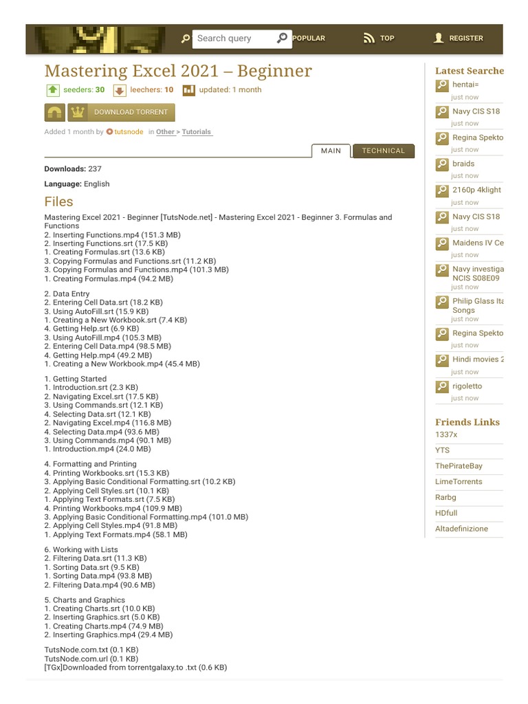 Mastering Excel 2021 - Beginner Torrent - Kickass Torrents ... Mastering Excel 2021 - Beginner Torrent - Kickass Torrents ...