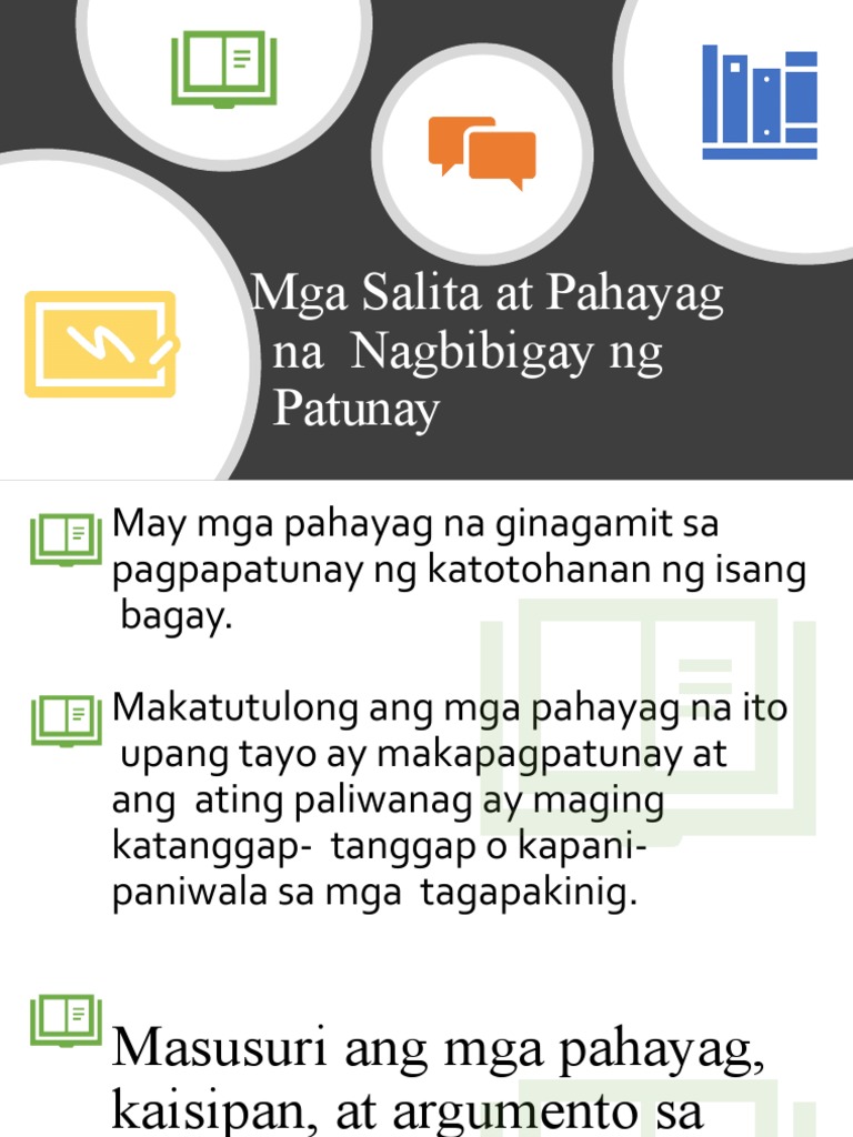Mga Salita at Pahayag Na Nagbibigay NG Patunay | PDF