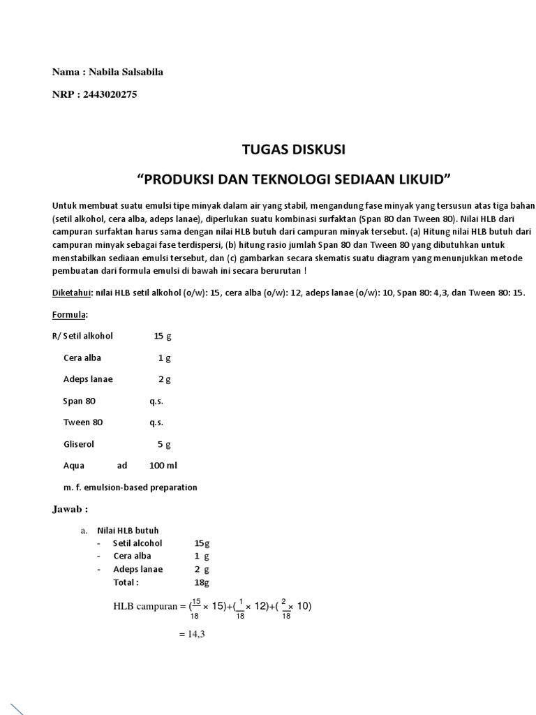 Emulsi Stabil: HLB dan Rasio Surfaktan | PDF