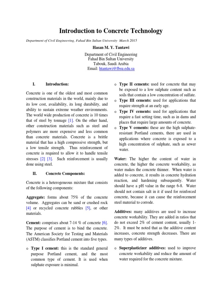 Introduction To Concrete Technology Pdf Concrete Strength Of