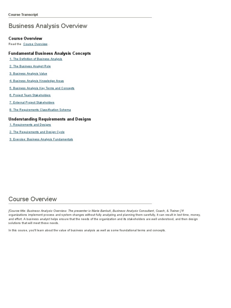 Skillsoft Course - Business Analysis Overview | PDF | Business Analysis ...
