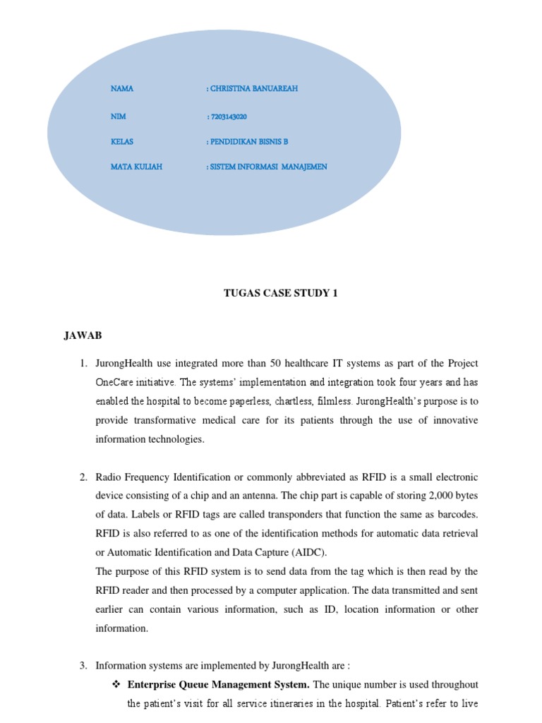 Case Study SIM Christina | PDF | Radio Frequency Identification | Electronic Health Record