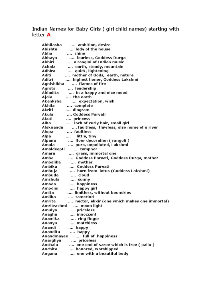 Indian Names For Baby Girls | PDF | Devi | Hindu Iconography