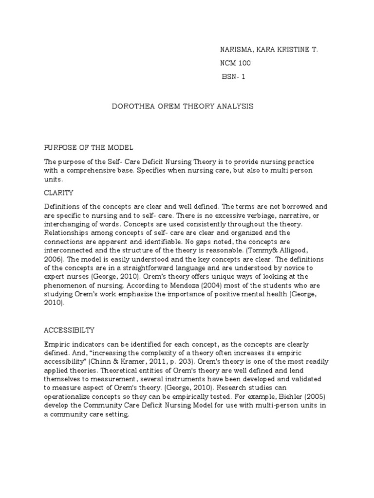 Orem's Self-Care Deficit Theory Analysis | PDF | Theory | Nursing
