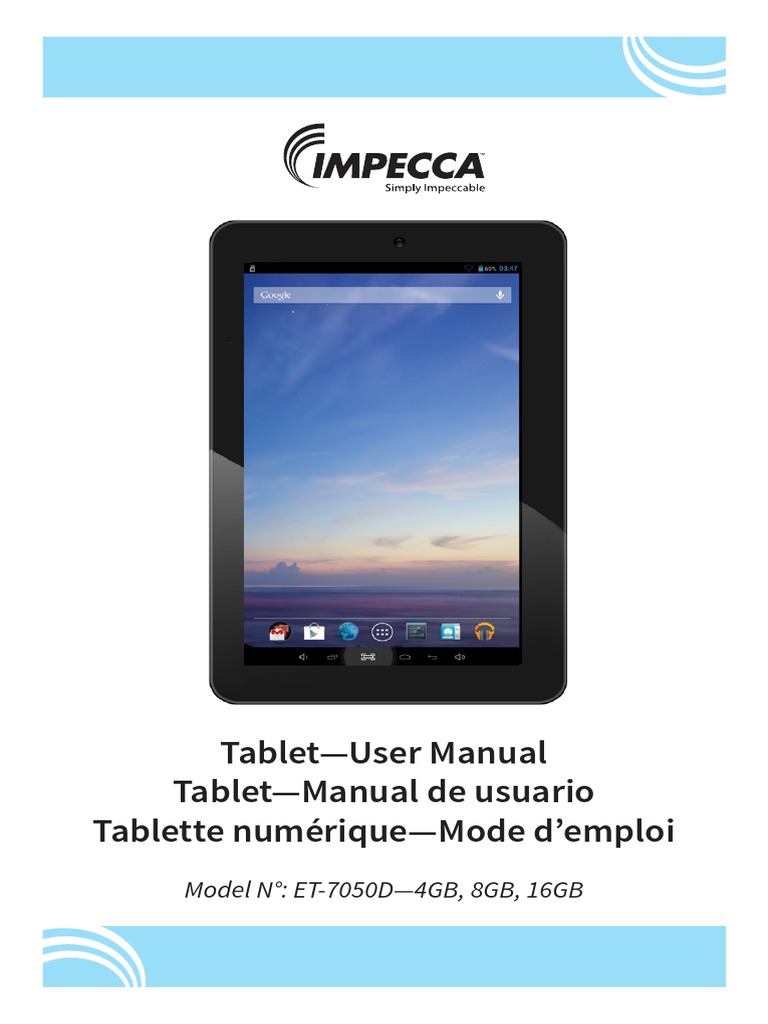 Tablet-User Manual Tablet-Manual de Usuario Tablette Numérique-Mode D'emploi | PDF | Mobile App ...