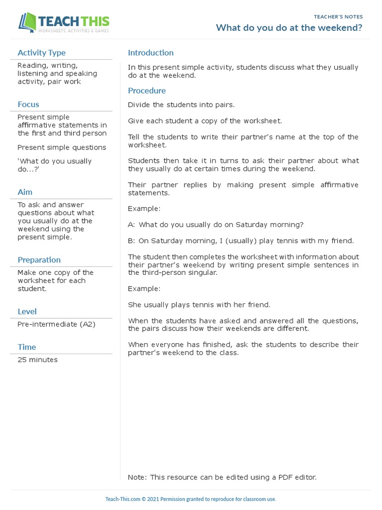 What Do You Do at The Weekend | PDF | Linguistics