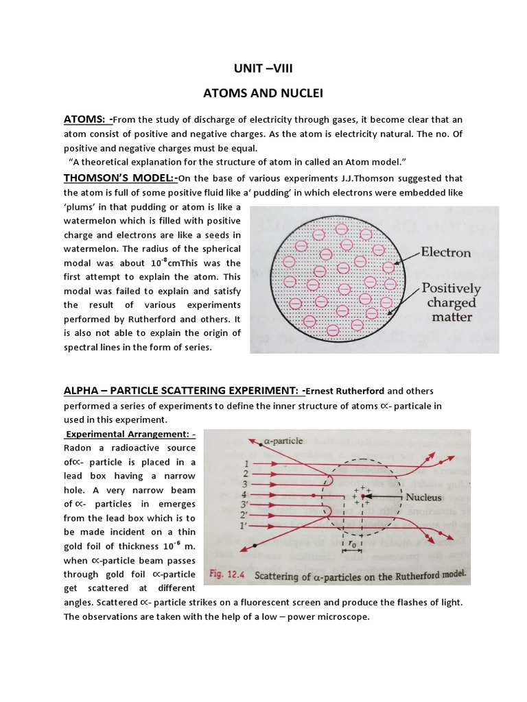 Unit - 8 Atoms | PDF | Atomic Nucleus | Atoms