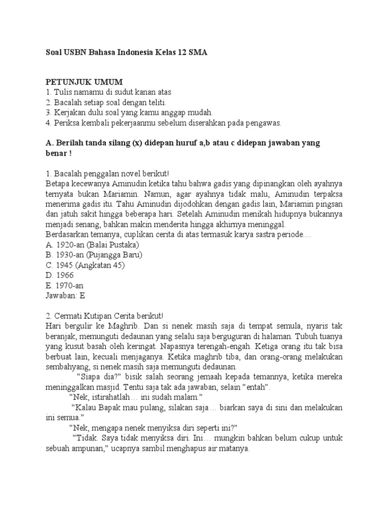 Soal USBN Bahasa Indonesia Kelas 12 SMA | PDF