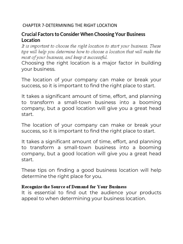 Chapter 7-Determining The Right Location For A Business | PDF | Renting ...