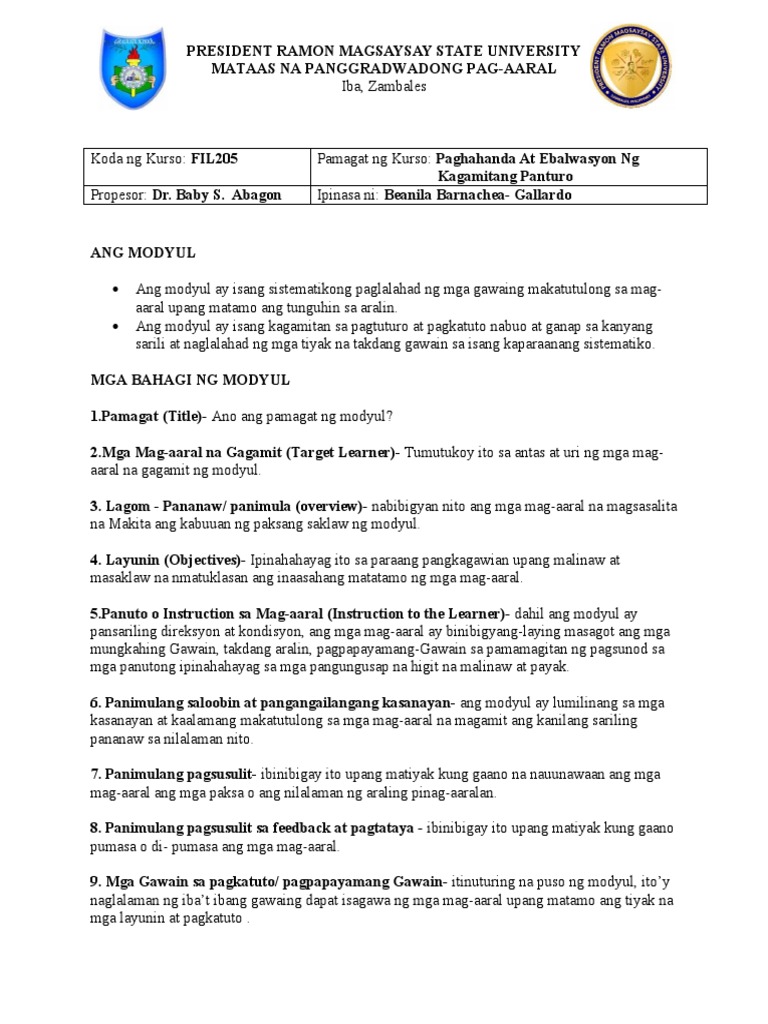 FIL205 AngModyul KagamitangPampagtuturo Beanila Barnachea | PDF