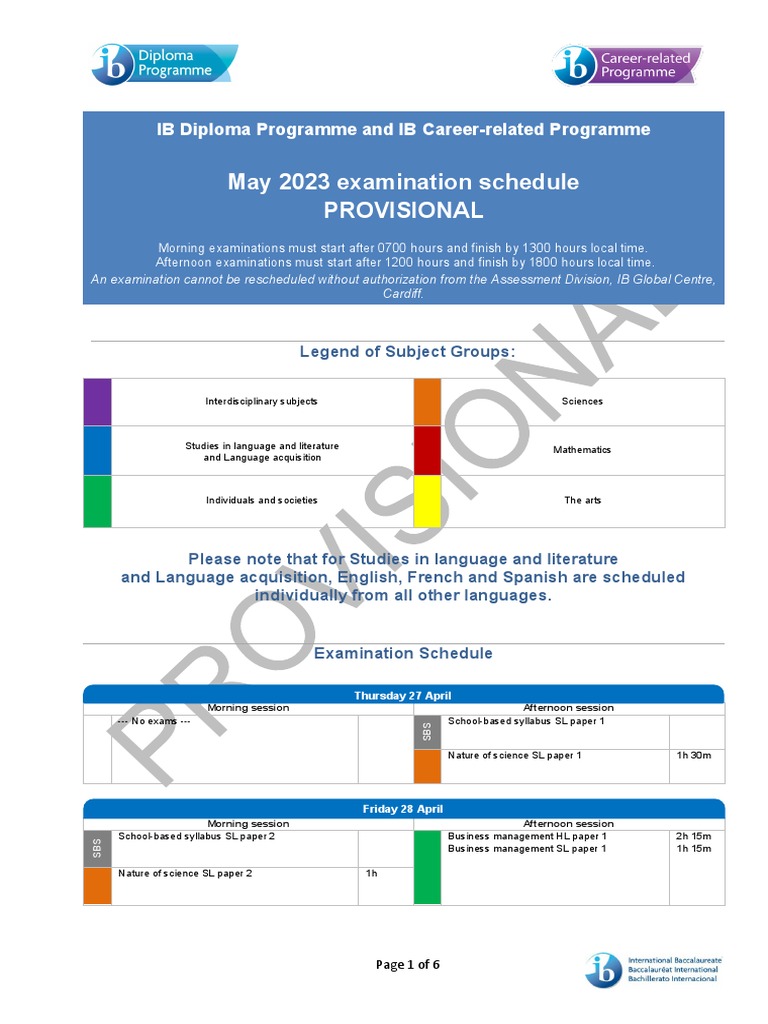 IB May 2023 Exam Schedule | PDF | Science
