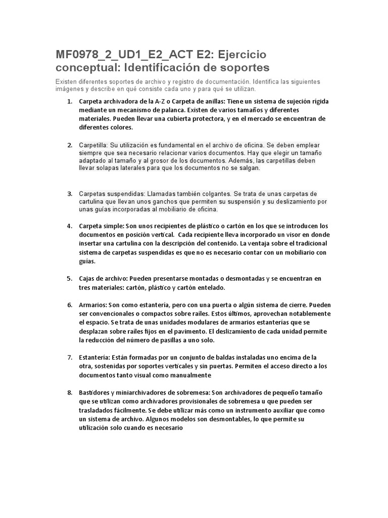 E2 Ejercicio Conceptual Identificación de Soportes | PDF