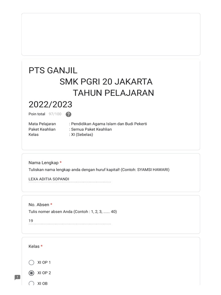 Pts Ganjil SMK Pgri 20 Jakarta Tahun Pelajaran 2022/2023: Nama Lengkap | PDF | Olahraga ...