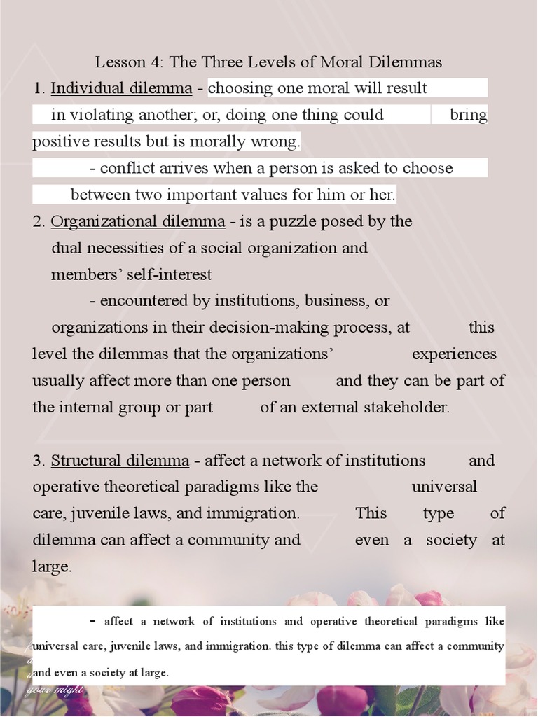GE8 - Lesson 4 - Three Levels of Moral Dilemmas - Sy2022 23 | PDF