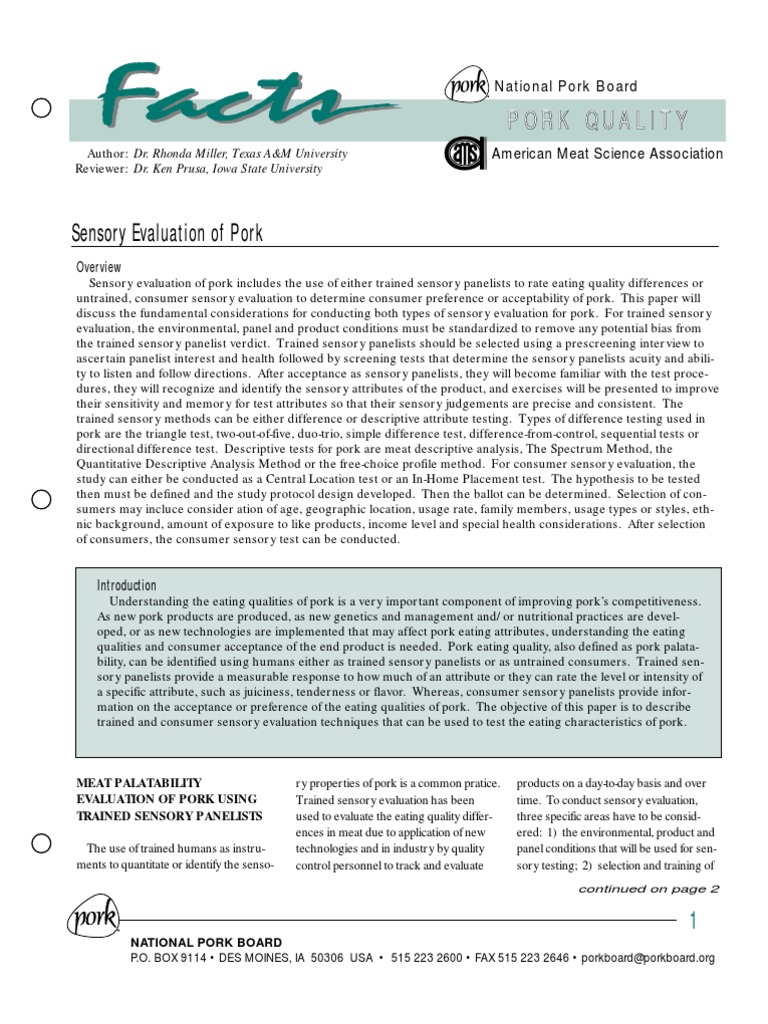 Sensory Evaluation of Pork | PDF | F Test | Taste