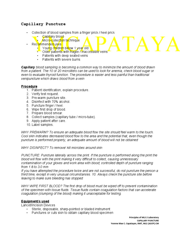 Capillary Puncture YMC | Download Free PDF | Clinical Medicine ...
