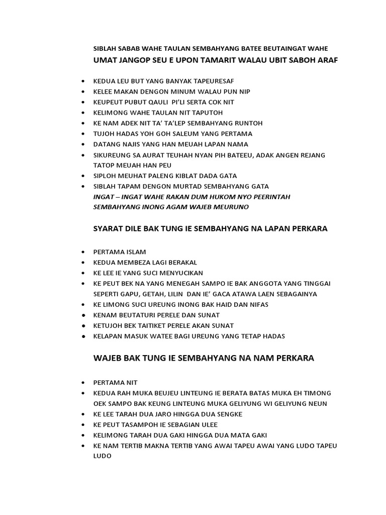 Panduan Qasidah dan Sembahyang Aceh | PDF