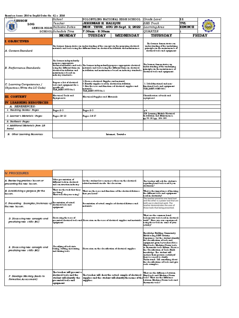Eim DLL Grade 11 Week 2 | Download Free PDF | Teachers | Learning