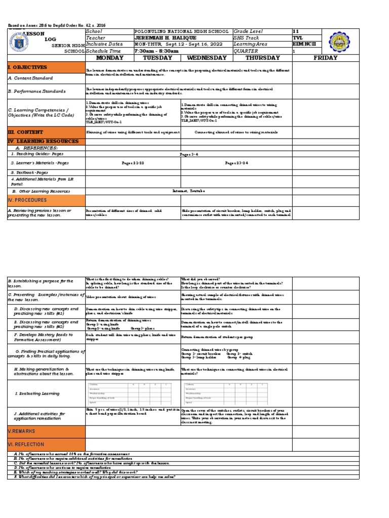 EIM DLL GRADE 11 WEEk 4 | PDF | Switch | Wire